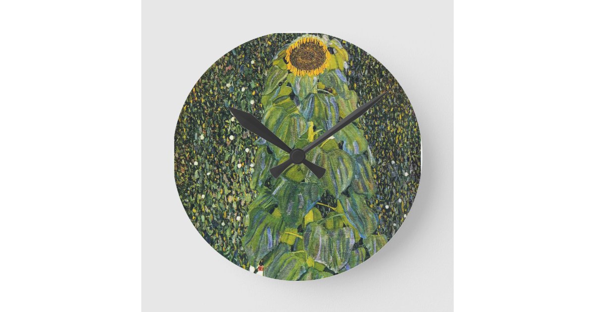 Sunflower by Gustav Klimt Round Clock | Zazzle