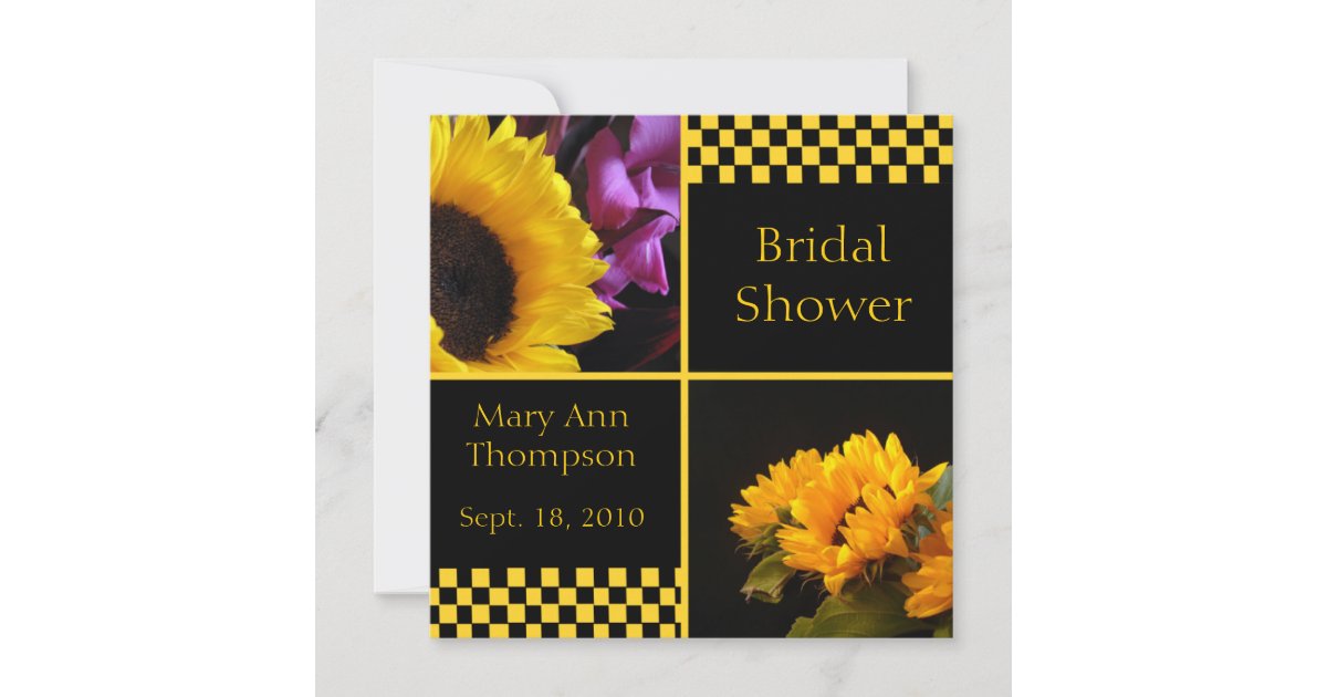 Sunflower & Checkers Bridal Shower Invitations | Zazzle