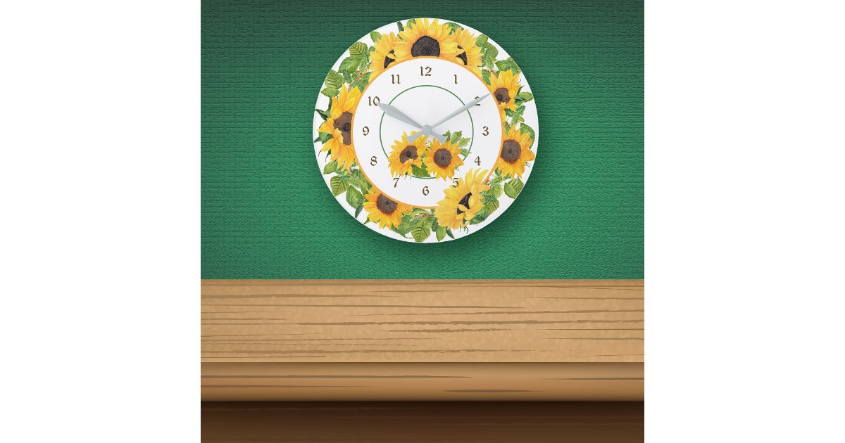 Sunflower Circle Floral Round Clock | Zazzle