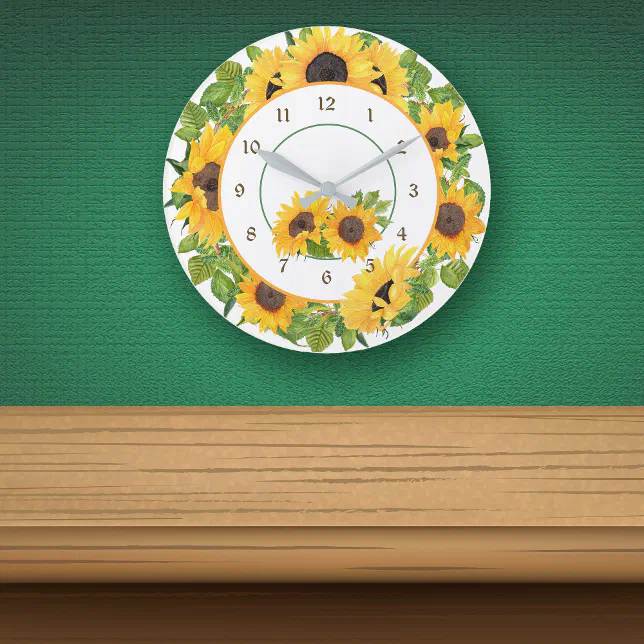 Sunflower Circle Floral Round Clock | Zazzle