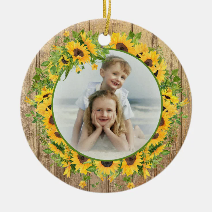 Sunflower Circle Frame Photo Template Grandparent Ceramic Ornament | Zazzle