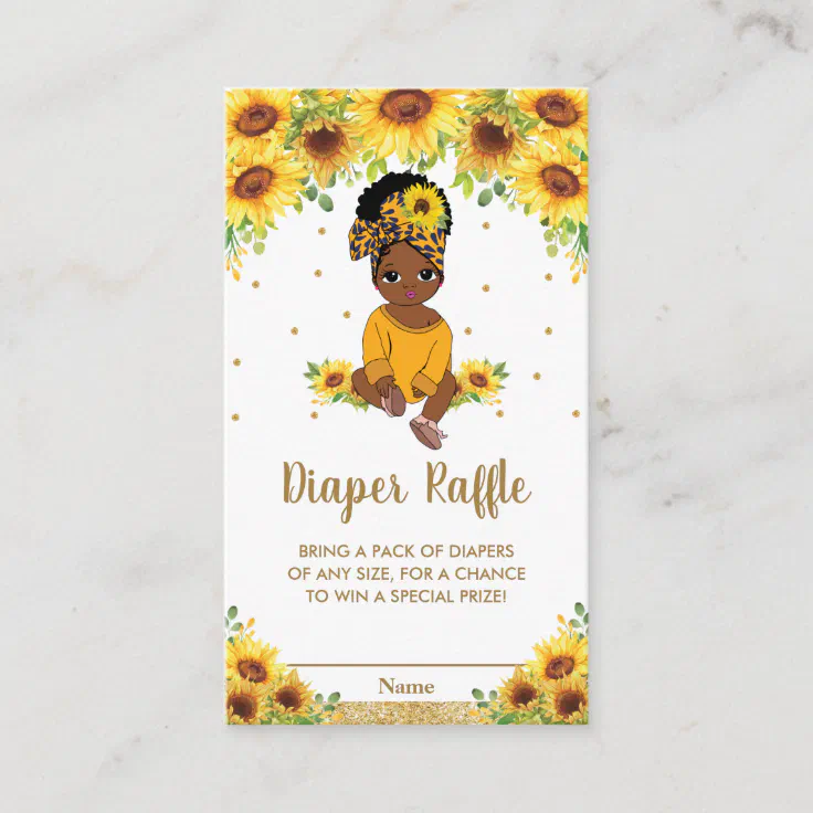 Sunflower Cute African American Girl Diaper Raffle Enclosure Card | Zazzle