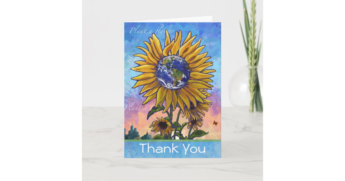 Sunflower Earth Thank You Card | Zazzle