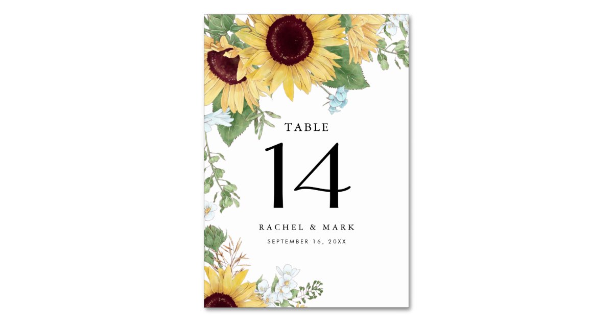 Sunflower Elegant Rustic Wedding Table Number | Zazzle