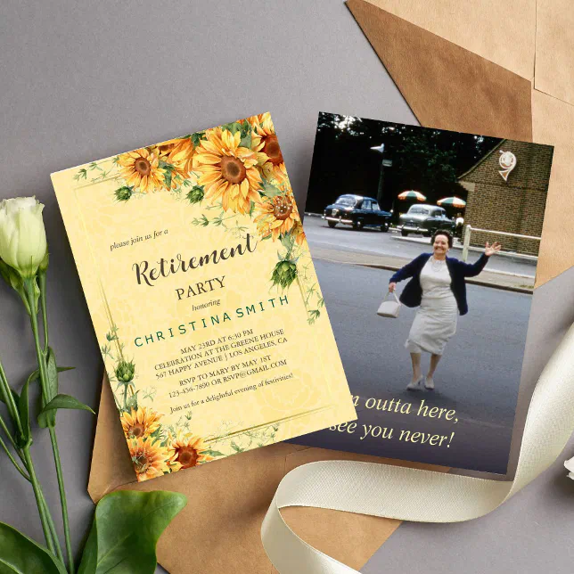 Sunflower Elegant Watercolor Retirement Party Invitation | Zazzle