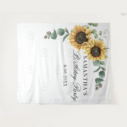 Sunflower Eucalyptus 60th Birthday Party Backdrop | Zazzle
