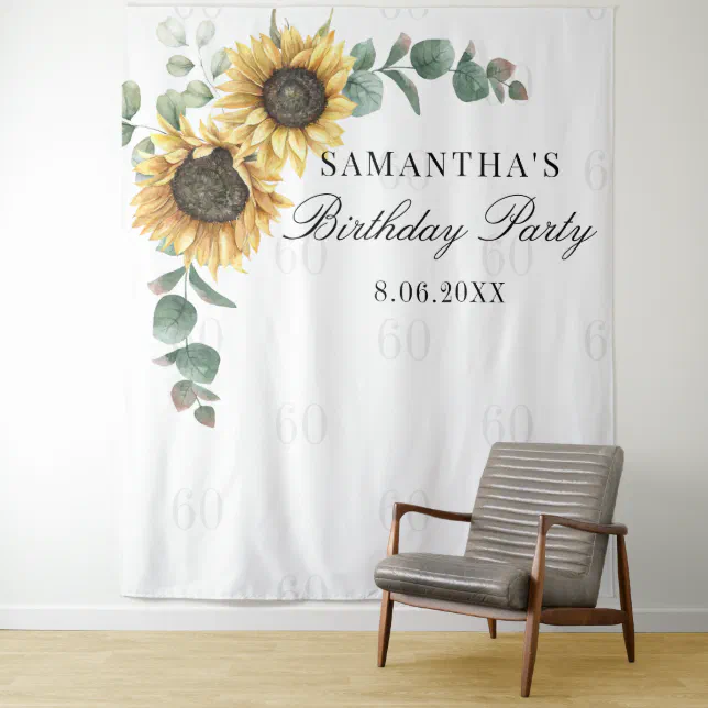 Sunflower Eucalyptus 60th Birthday Party Backdrop | Zazzle
