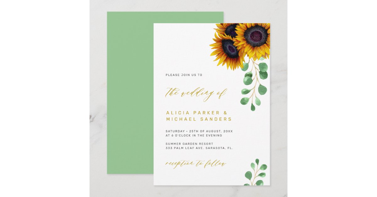Sunflower eucalyptus elegant rustic wedding invitation | Zazzle