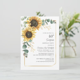 Sunflower Eucalyptus Floral 40th Birthday Party Invitation | Zazzle