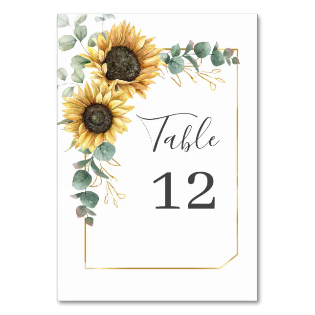 Sunflower Eucalyptus Floral Custom Table Number | Zazzle