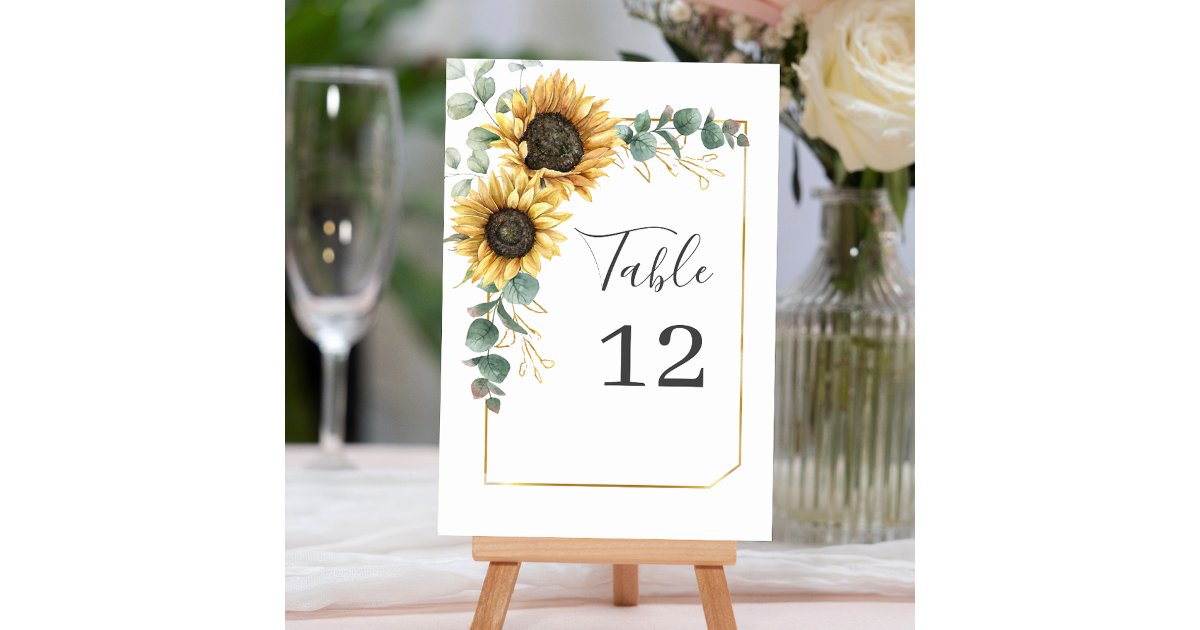 Sunflower Eucalyptus Floral Custom Table Number | Zazzle
