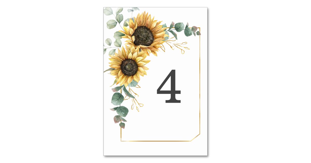 Sunflower Eucalyptus Floral Wedding Table Number | Zazzle