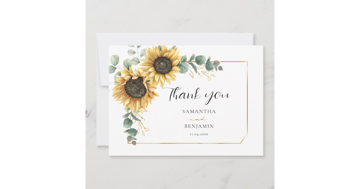 Sunflower Eucalyptus Floral Wedding Thank You Card | Zazzle