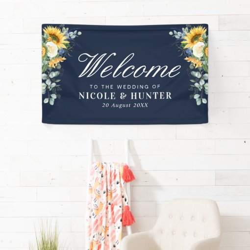 sunflower eucalyptus floral welcome wedding banner | Zazzle