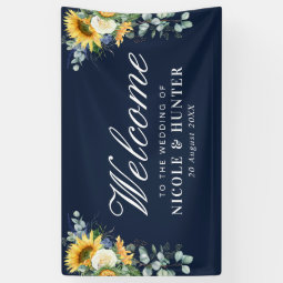 sunflower eucalyptus floral welcome wedding banner | Zazzle