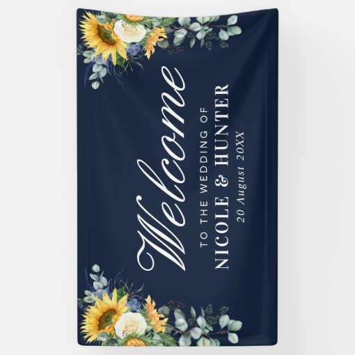 sunflower eucalyptus floral welcome wedding banner | Zazzle