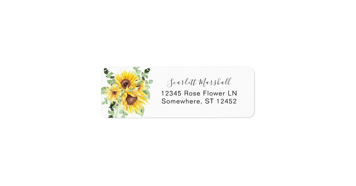 Sunflower & Eucalyptus MOD Floral Return Address L Label | Zazzle