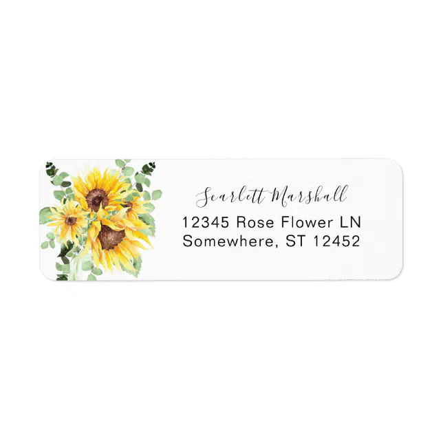 Sunflower & Eucalyptus MOD Floral Return Address L Label | Zazzle