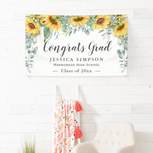 Sunflower Eucalyptus Rustic Graduation Graduate Banner | Zazzle