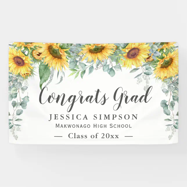 Sunflower Eucalyptus Rustic Graduation Graduate Banner | Zazzle