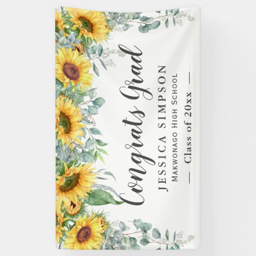 Sunflower Eucalyptus Rustic Graduation Graduate Banner | Zazzle