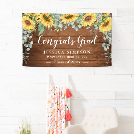 Sunflower Eucalyptus Rustic Graduation Graduate Banner | Zazzle