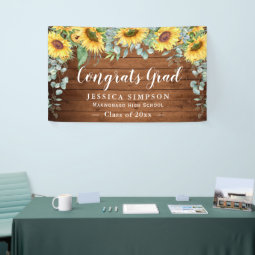 Sunflower Eucalyptus Rustic Graduation Graduate Banner | Zazzle