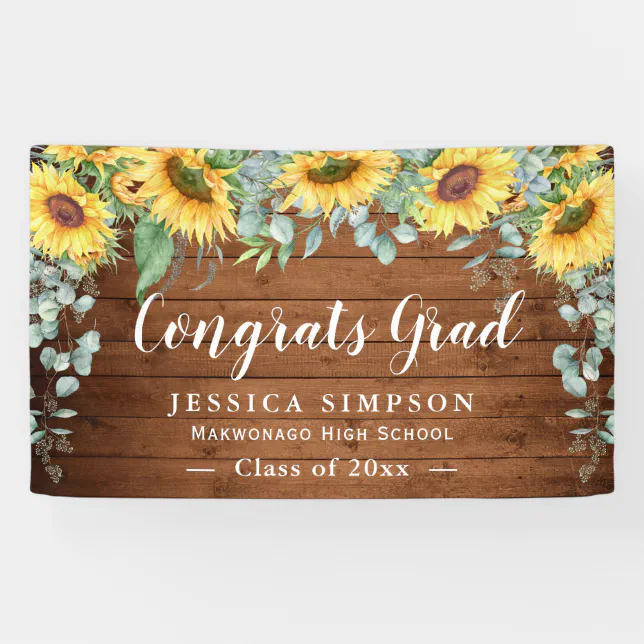 Sunflower Eucalyptus Rustic Graduation Graduate Banner | Zazzle