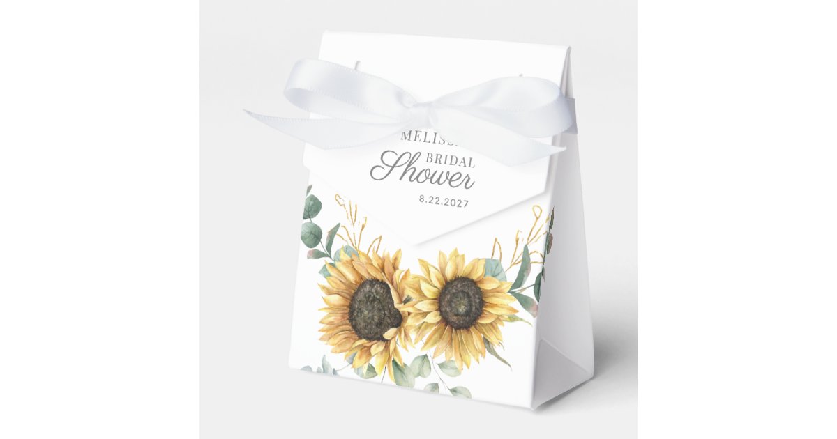 Sunflower Eucalyptus Script Bridal Shower Favor Boxes | Zazzle
