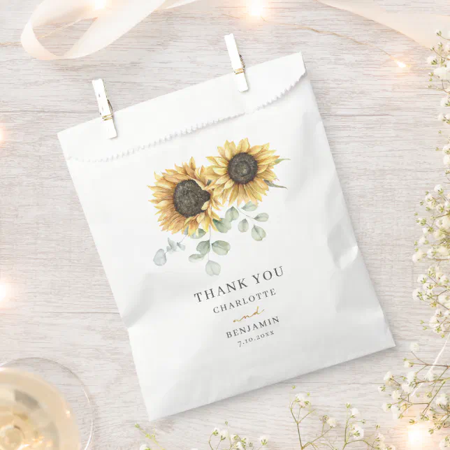 Sunflower Eucalyptus Script Floral Wedding Favor Bag | Zazzle