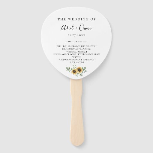 Sunflower Eucalyptus Wedding Program Hand Fans | Zazzle