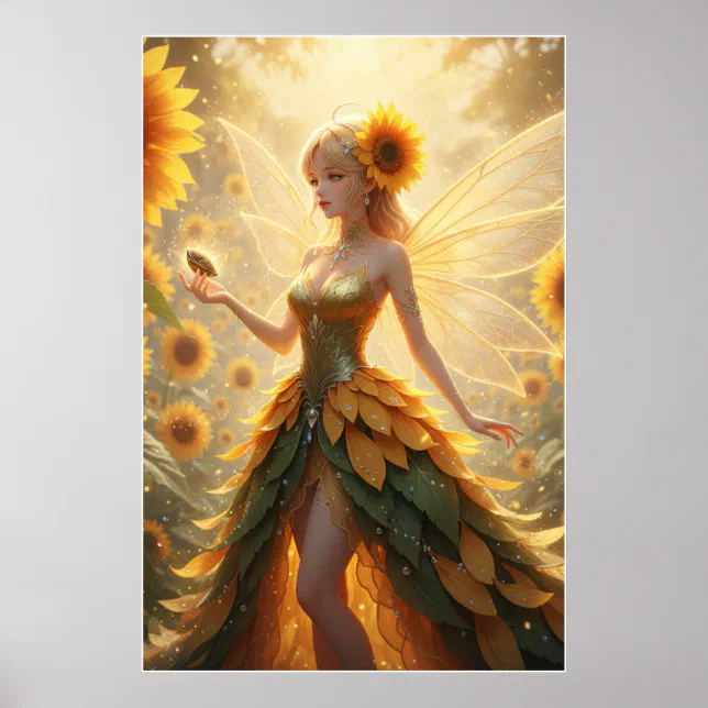 Sunflower Fairy Fantasy Illustration Poster | Zazzle