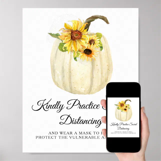 Sunflower Fall Floral Pumpkin Social Distance Poster | Zazzle