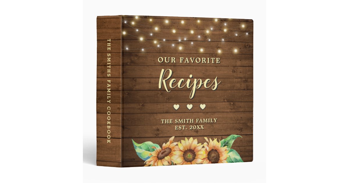 Sunflower Family Cookbook Couple Recipe Album Book 3 Ring Binder | Zazzle