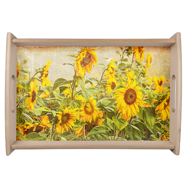 Sunflower Field Vintage Yellow Green Decorative Serving Tray | Zazzle