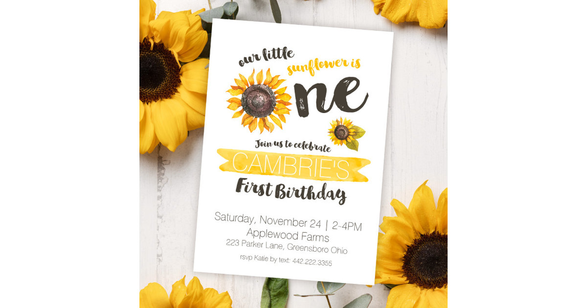 Sunflower First Birthday Invitation | Zazzle