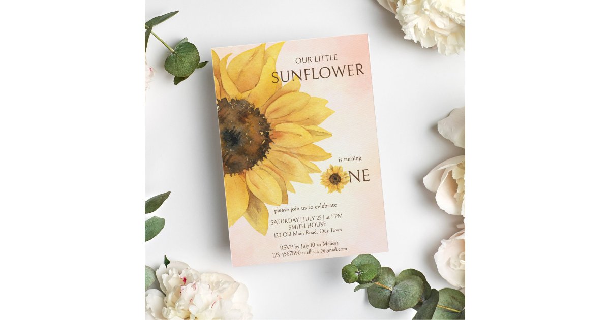 Sunflower first birthday little sunshine template | Zazzle
