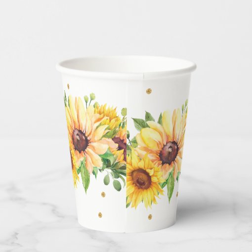 Sunflower Floral Baby Shower Birthday Bridal Paper Cups | Zazzle