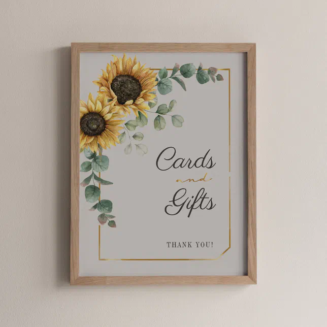 Sunflower Floral Eucalyptus Cards and Gifts Sign | Zazzle
