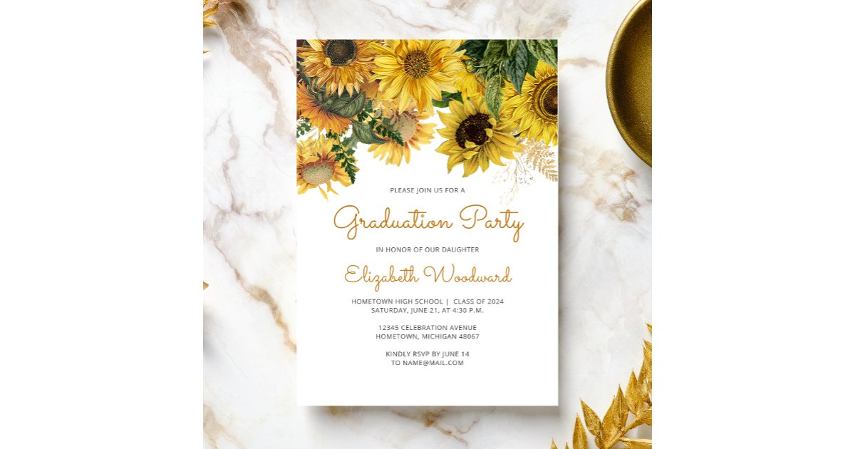 Sunflower Floral Graduation Party Invitation | Zazzle