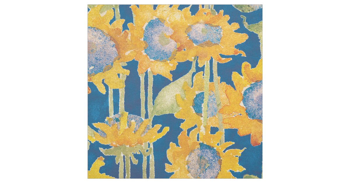 Sunflower Floral Pattern Blue Fabric | Zazzle