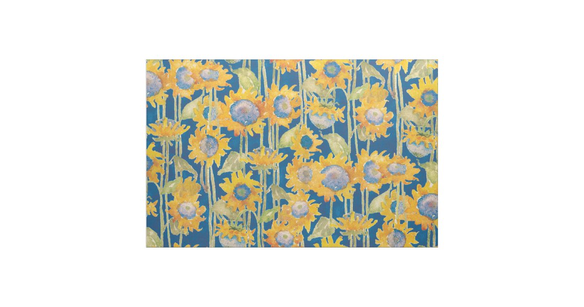Sunflower Floral Pattern Blue Fabric | Zazzle