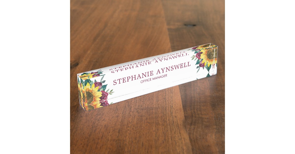 Sunflower Floral Watercolor Desk Name Plate | Zazzle