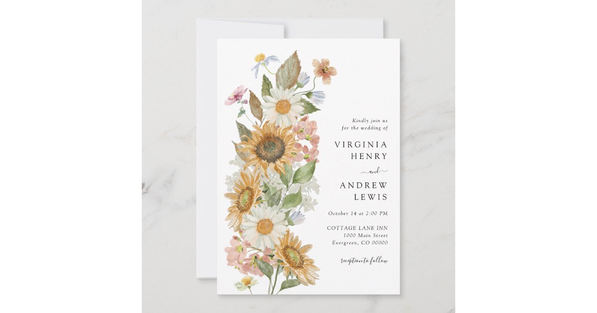 Sunflower Floral Wedding Invitation | Zazzle