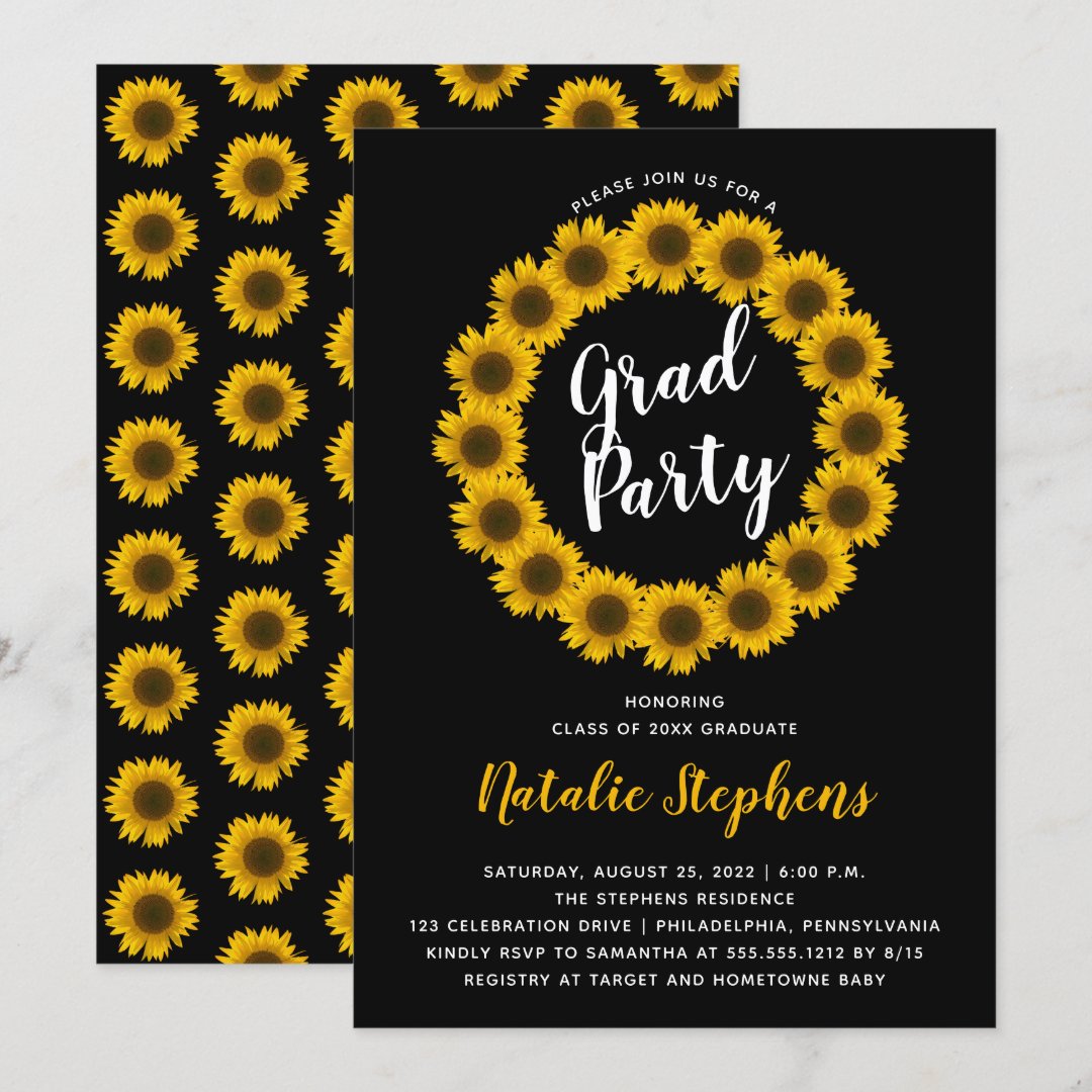 Sunflower Floral Wreath Graduation Party Invitation | Zazzle