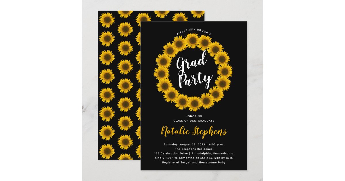 Sunflower Floral Wreath Graduation Party Invitation | Zazzle