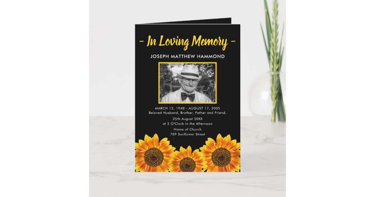 Sunflower Funeral Program | Order of Service | Zazzle