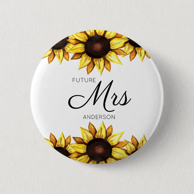 Sunflower Future Mrs Yellow White Wedding Button | Zazzle