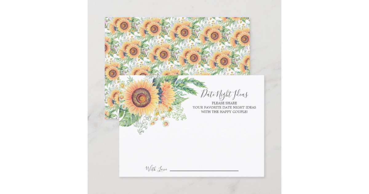 Sunflower Garden Date Night Ideas Card | Zazzle