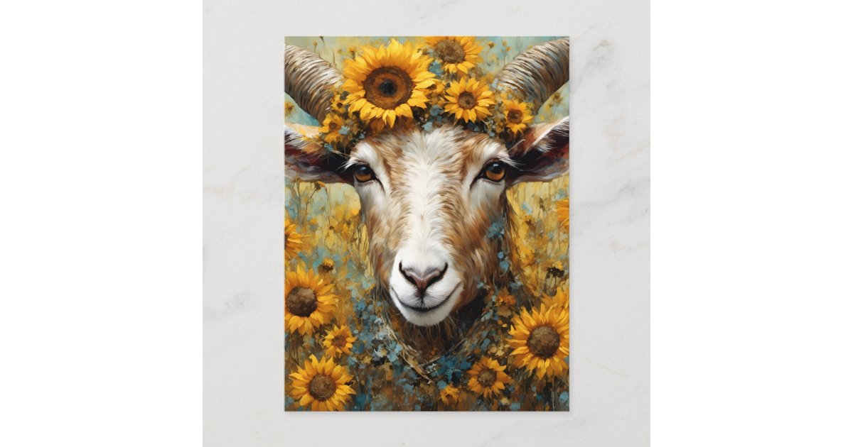 Sunflower Goat Postcard | Zazzle
